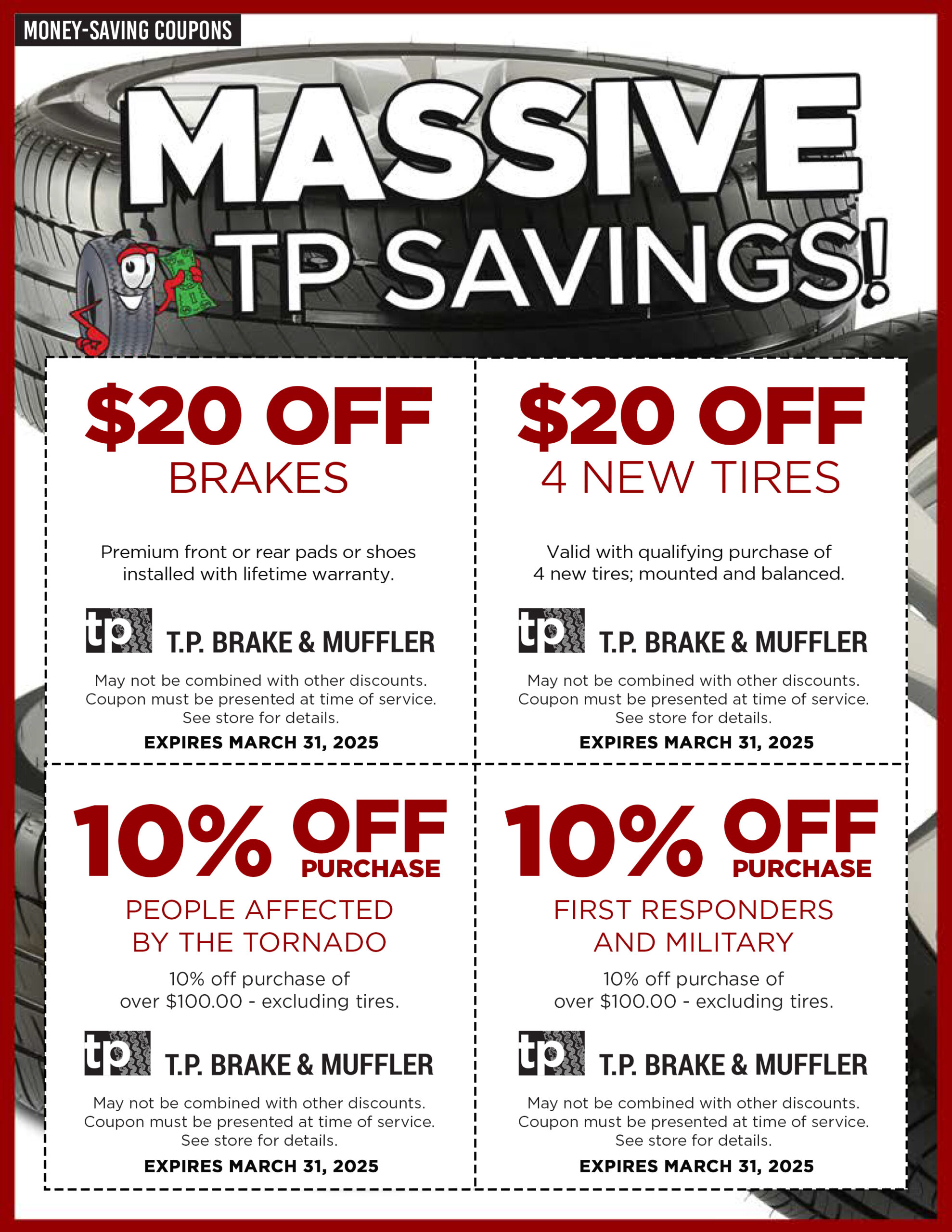 Tire and Auto Service Coupons - TP Brake & Muffler | Utica and Rome, NY